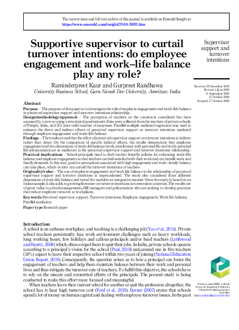 (PDF) Supportive supervisor to curtail turnover intentions: do employee ...