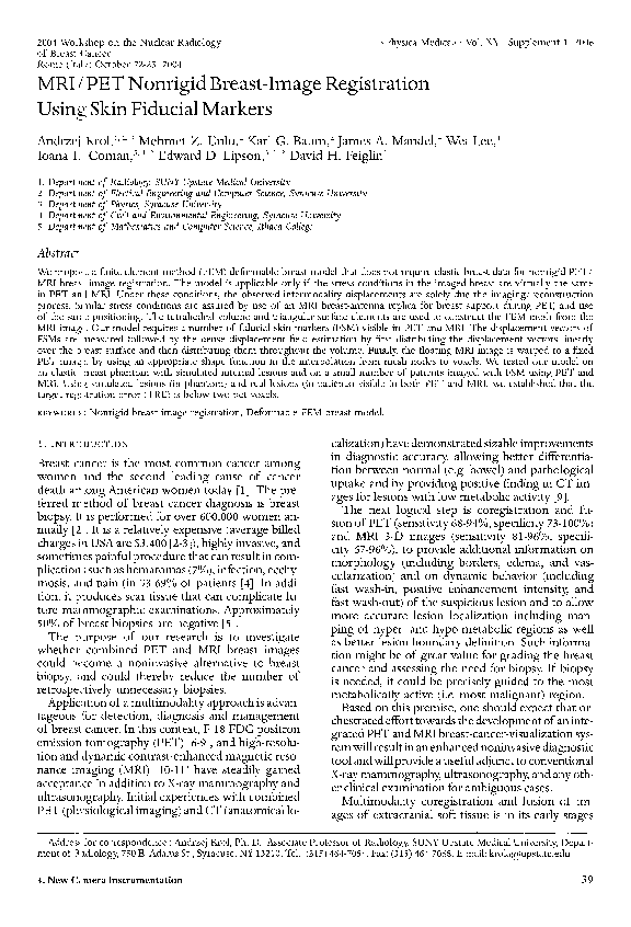 (PDF) MRI/PET nonrigid breast-image registration using skin fiducial markers | D. Feiglin ...
