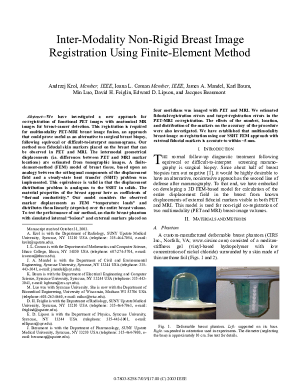 Inter-modality non-rigid breast image registration using finite-element method