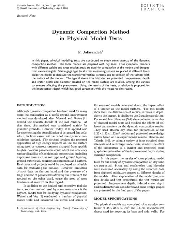 (PDF) Dynamic Compaction Method in Physical Model Tests