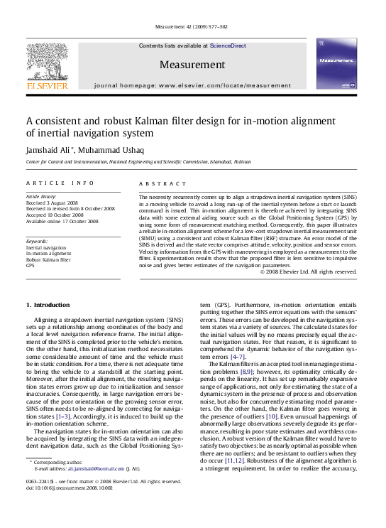 (PDF) A consistent and robust Kalman filter design for in-motion alignment of inertial ...