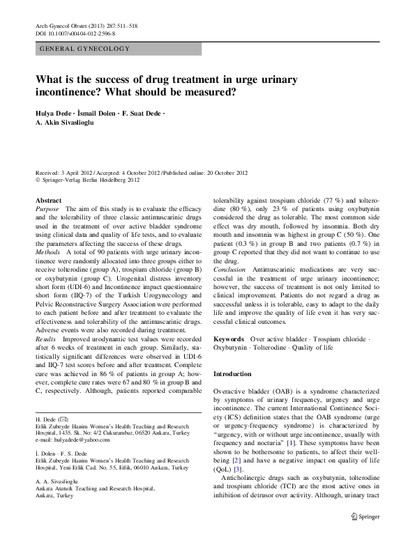 (PDF) What is the success of drug treatment in urge urinary ...