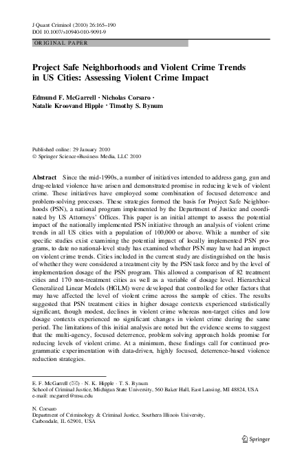 (PDF) Project Safe Neighborhoods and Violent Crime Trends in US Cities ...