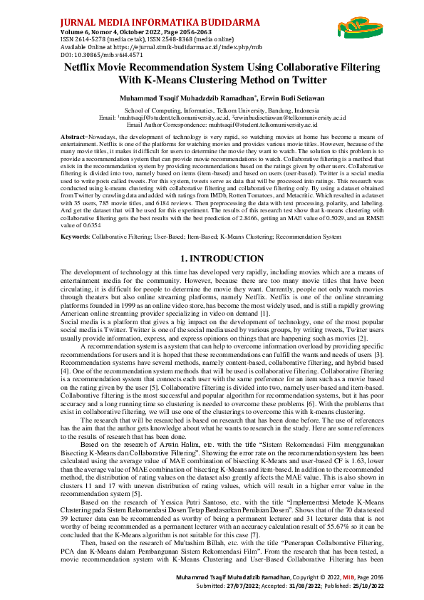 Pdf Netflix Movie Recommendation System Using Collaborative Filtering