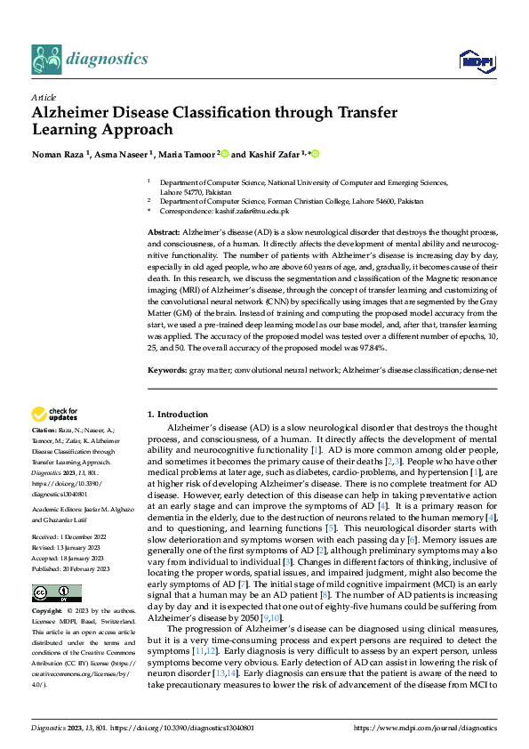 (PDF) Alzheimer Disease Classification through Transfer Learning Approach