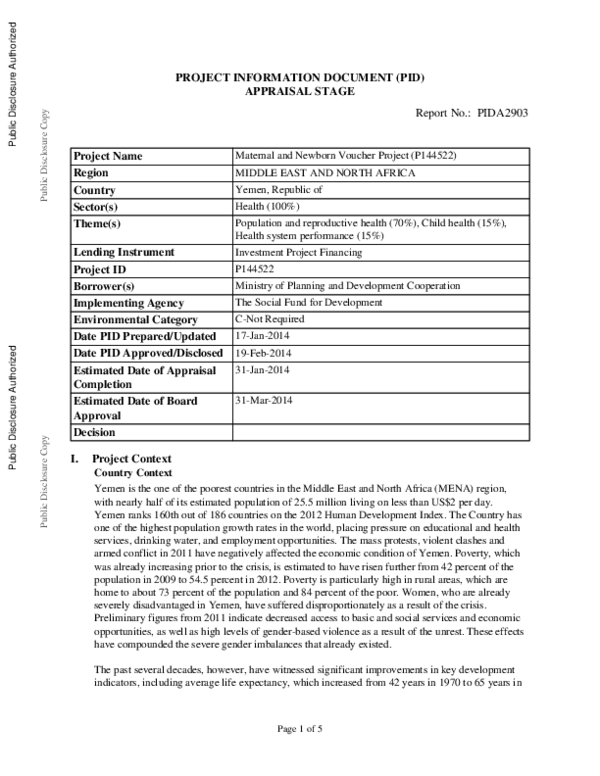 (PDF) Project Information Document (Appraisal Stage) - Maternal and ...