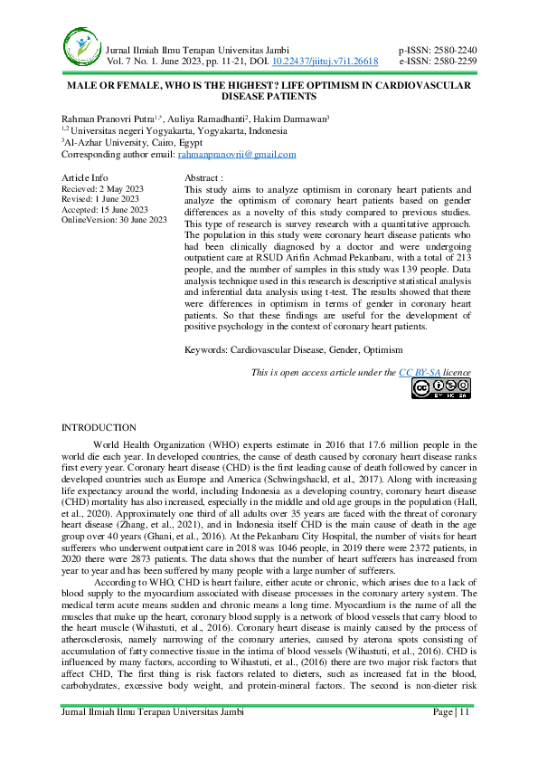 (PDF) Male or Female, Who is the Highest? Life Optimism in ...