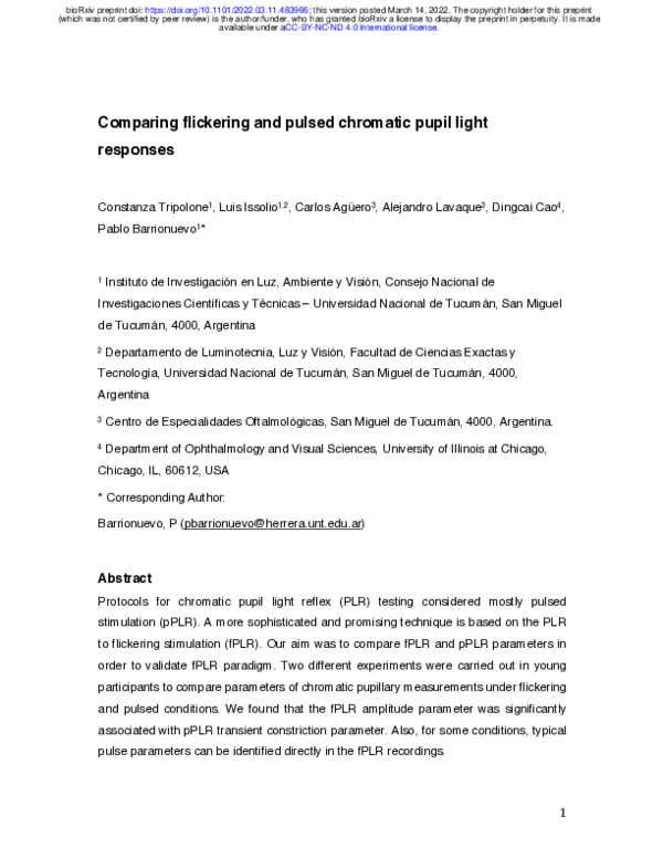 (PDF) Comparing flickering and pulsed chromatic pupil light responses