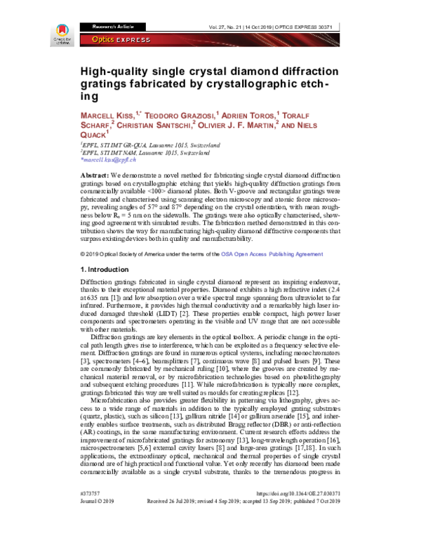 (PDF) High-quality single crystal diamond diffraction gratings ...