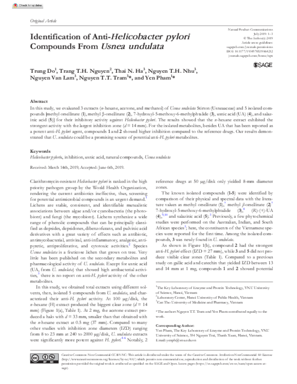 (PDF) Identification of Anti-Helicobacter pylori Compounds From Usnea ...