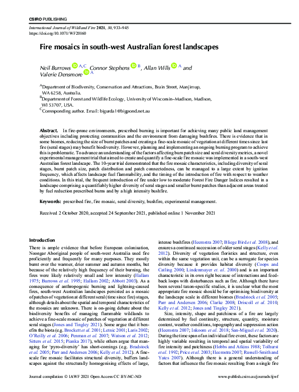 (PDF) Fire mosaics in south-west Australian forest landscapes