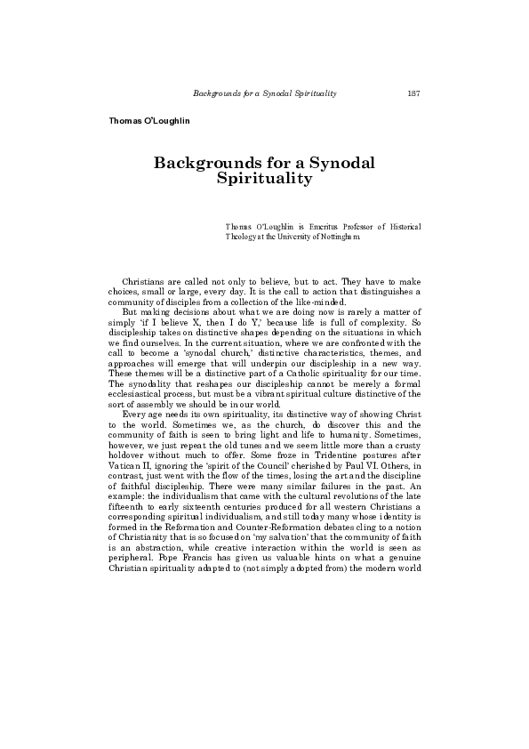 (PDF) Backgrounds for a Synodal Spirituality