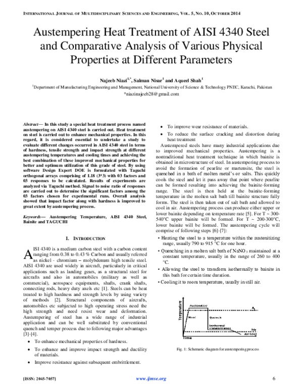 (PDF) Austempering Heat Treatment of AISI 4340 Steel and Comparative Analysis of Various ...