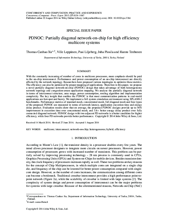 (PDF) PDNOC: Partially diagonal network‐on‐chip for high efficiency multicore systems