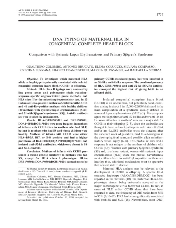 (PDF) DNA typing of maternal HLA in congenital complete heart block ...