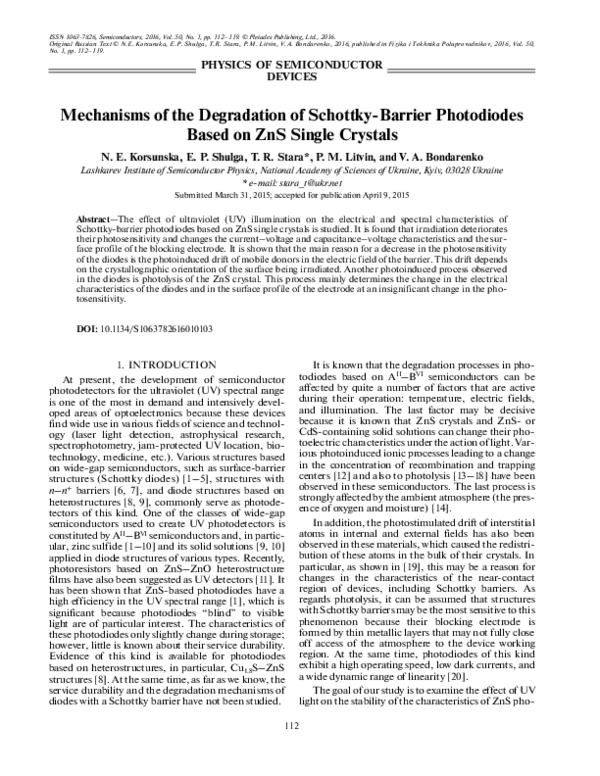 (PDF) Mechanisms of the degradation of Schottky-barrier photodiodes ...