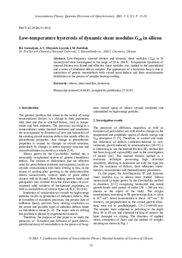 (PDF) Low-temperature hysteresis of dynamic shear modulus Geff in silicon