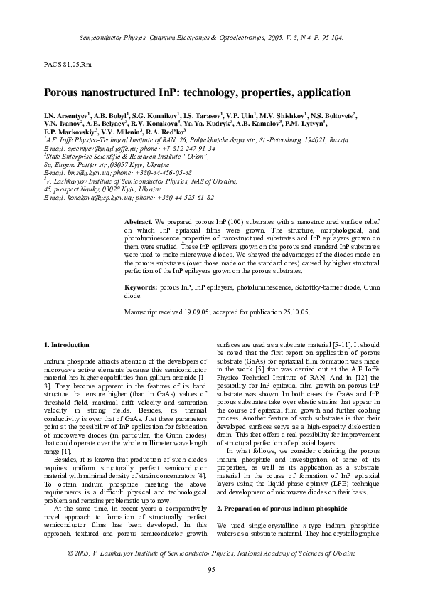 (PDF) Nanostructured Porous InP for Enhanced Microwave Diodes