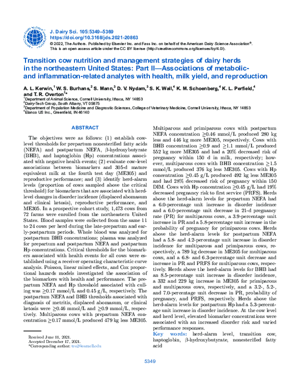 (PDF) Transition cow nutrition and management strategies of dairy herds ...