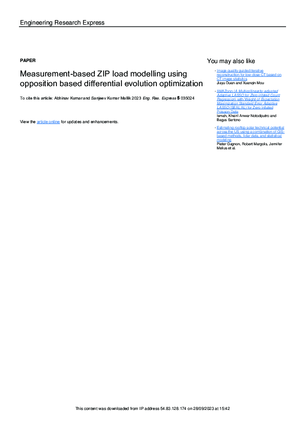 Pdf Measurement Based Zip Load Modelling Using Opposition Based