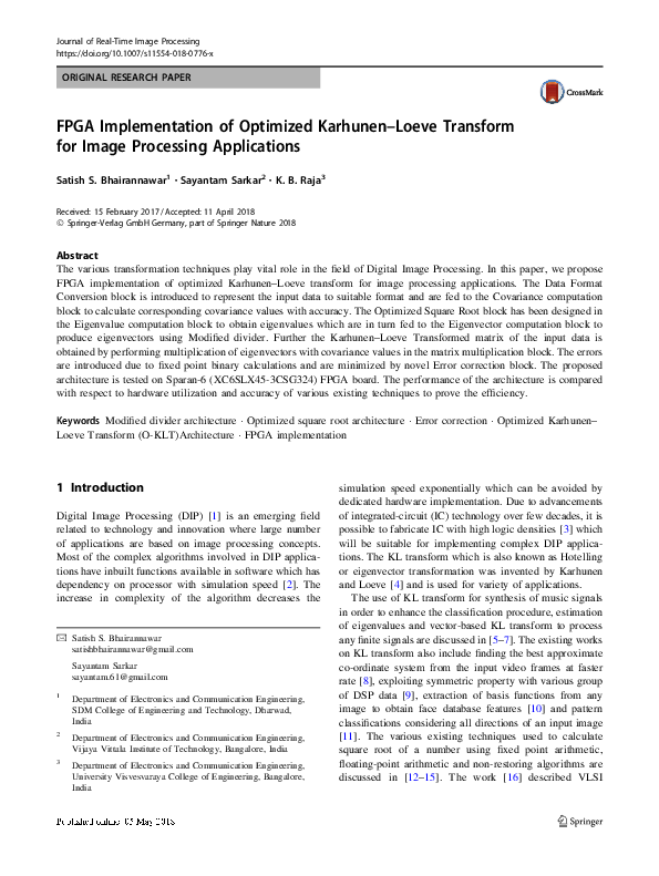 (PDF) FPGA Implementation of Optimized Karhunen–Loeve Transform for Image Processing Applications