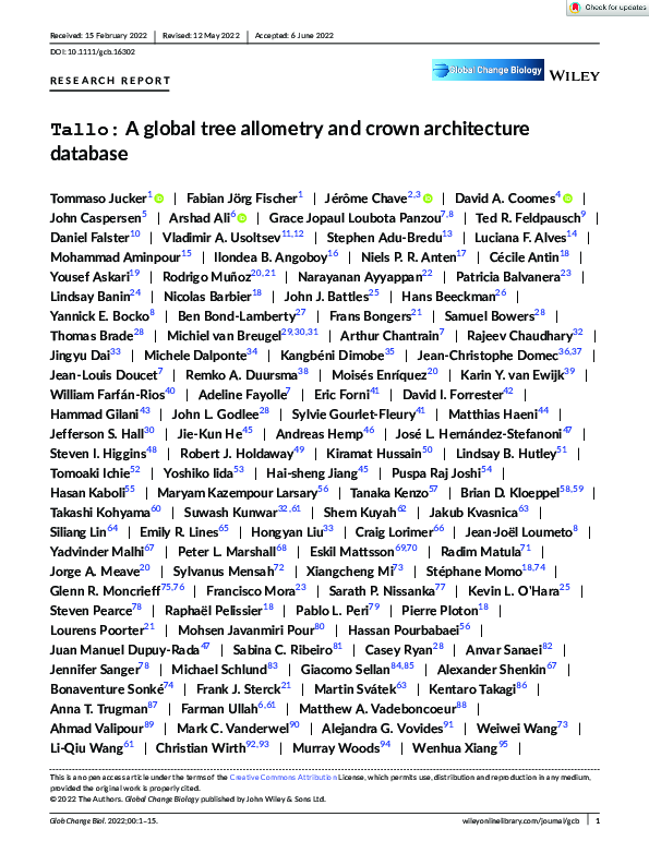 (PDF) Tallo: A global tree allometry and crown architecture database
