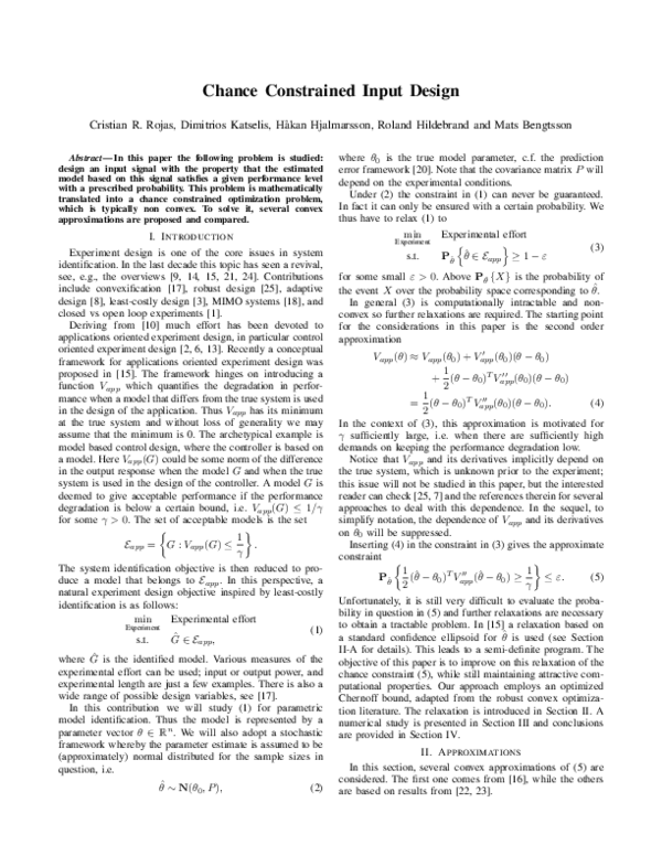 (PDF) Chance constrained input design | Cristian Rojas - Academia.edu