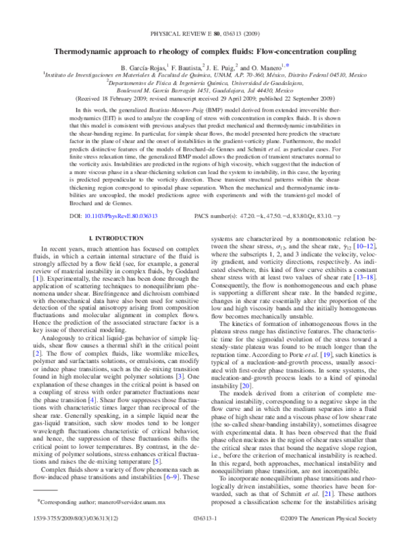 (PDF) Thermodynamic approach to rheology of complex fluids: Flow-concentration coupling