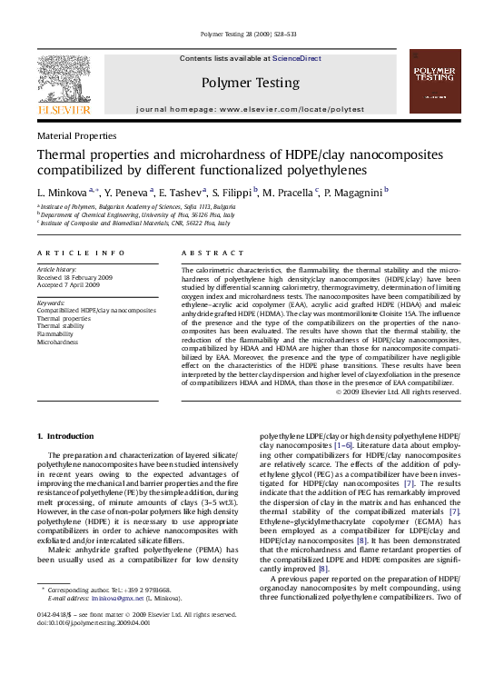 (PDF) Thermal properties and microhardness of HDPE/clay nanocomposites ...