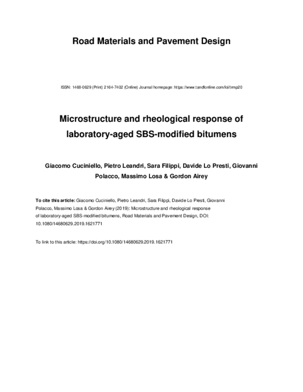 (PDF) Microstructure and rheological response of laboratory-aged SBS-modified bitumens