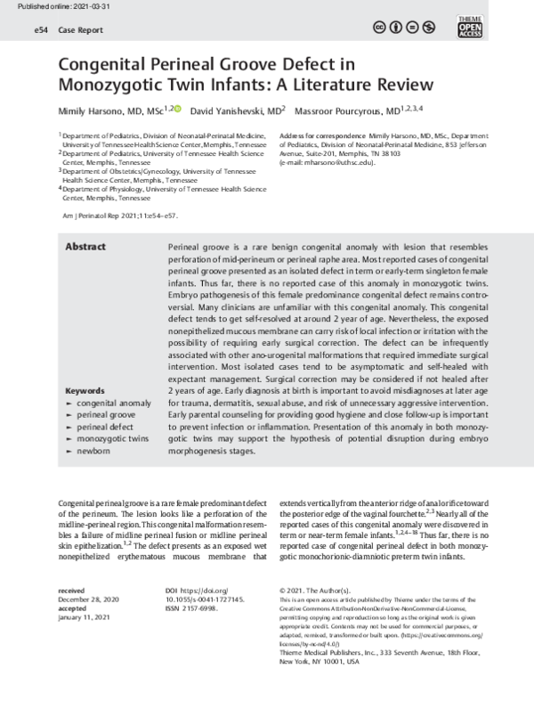 (PDF) Congenital Perineal Groove Defect in Monozygotic Twin Infants: A ...