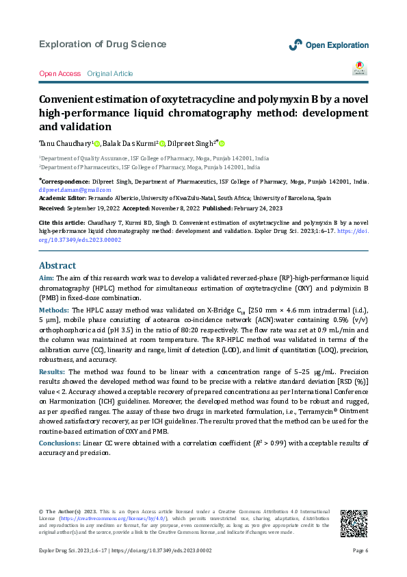 Pdf Convenient Estimation Of Oxytetracycline And Polymyxin B By A Novel High Performance