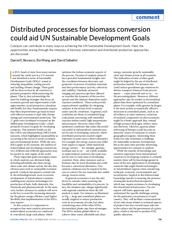 (PDF) Distributed processes for biomass conversion could aid UN ...