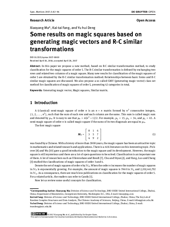 (PDF) Some results on magic squares based on generating magic vectors ...