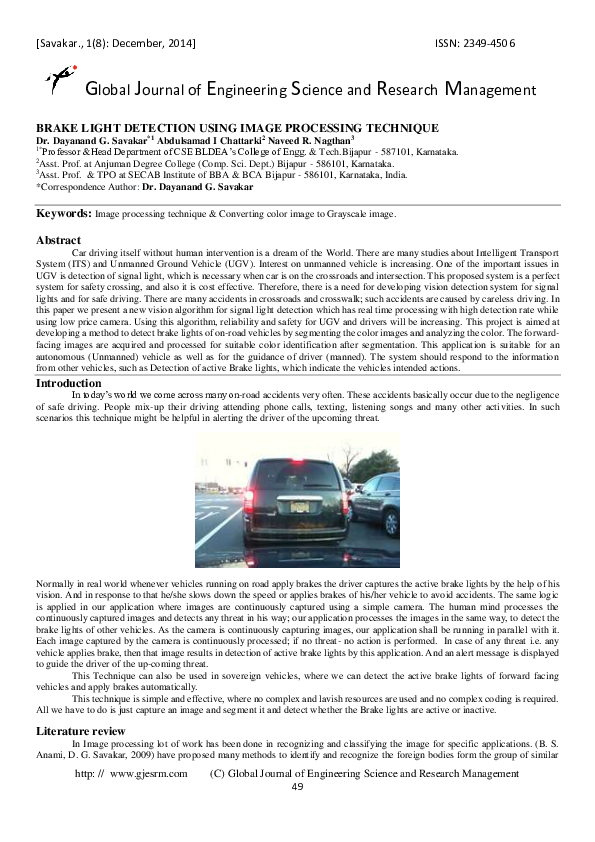 (PDF) Brake Light Detection Using Image Processing Technique