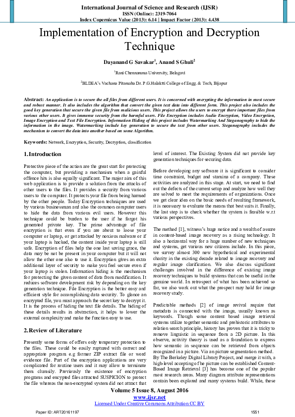 Implementation of Encryption and Decryption Technique