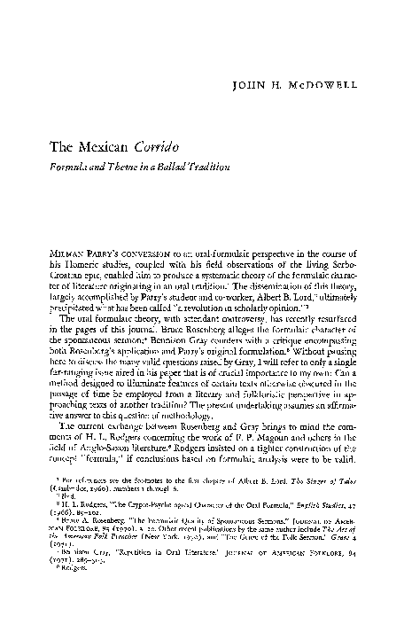 (PDF) The Mexican Corrido: Formula and Theme in a Ballad Tradition