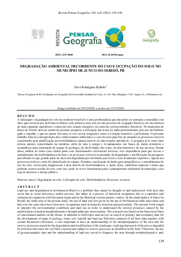 (PDF) Degradação Ambiental Decorrente Do Uso e Ocupação Do Solo No ...