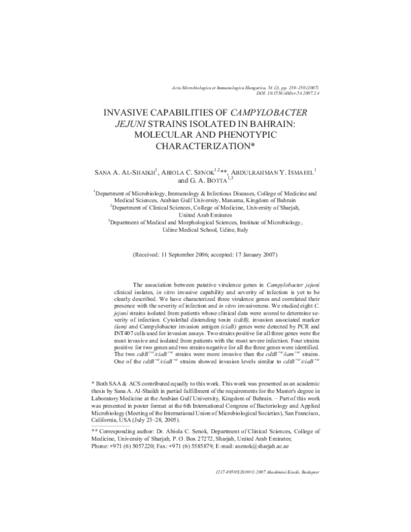(PDF) Invasive capabilities of Campylobacter jejuni strains isolated in ...