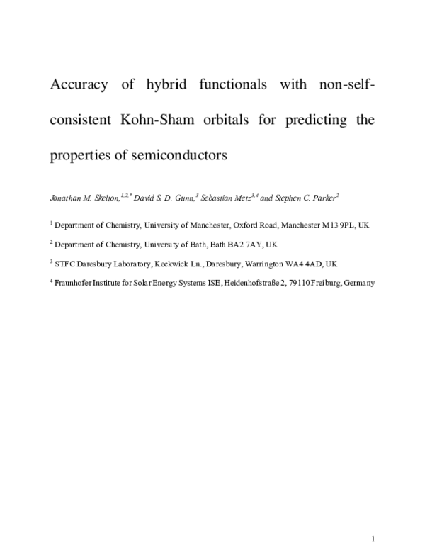 (PDF) Accuracy of Hybrid Functionals with Non-Self-Consistent Kohn–Sham Orbitals for Predicting ...