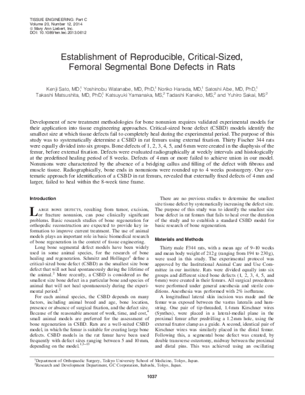 (PDF) Establishment of Reproducible, Critical-Sized, Femoral Segmental ...