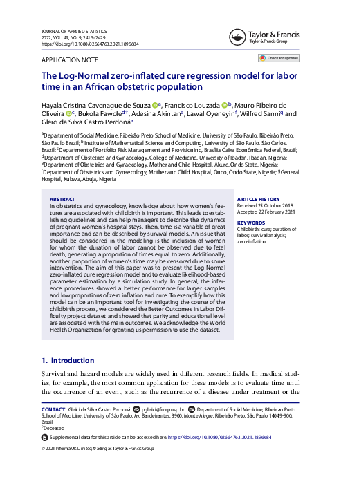 Pdf The Log Normal Zero Inflated Cure Regression Model For Labor Time In An African Obstetric