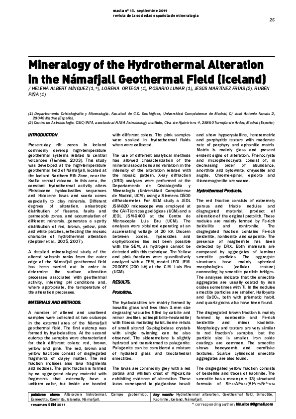 (PDF) Mineralogy of the Hydrothermal Alteration in the Námafjall ...