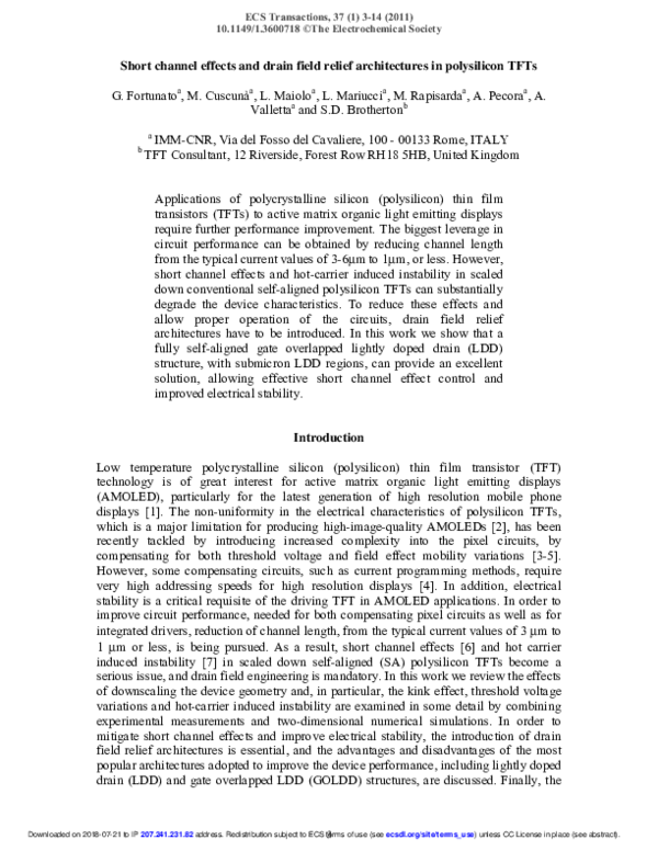 (PDF) (Invited) Short Channel Effects and Drain Field Relief ...