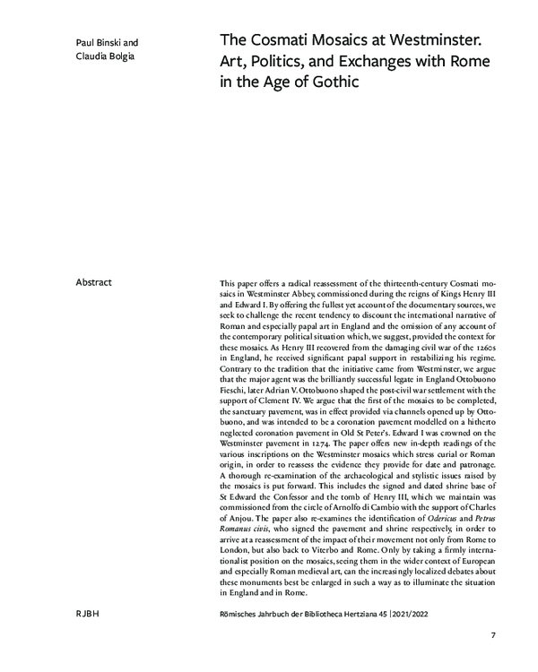 (PDF) The Cosmati Mosaics at Westminster. Art, Politics, and Exchanges ...
