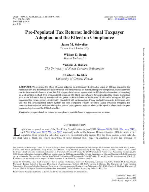 (PDF) Pre-Populated Tax Returns: Individual Taxpayer Adoption and the ...