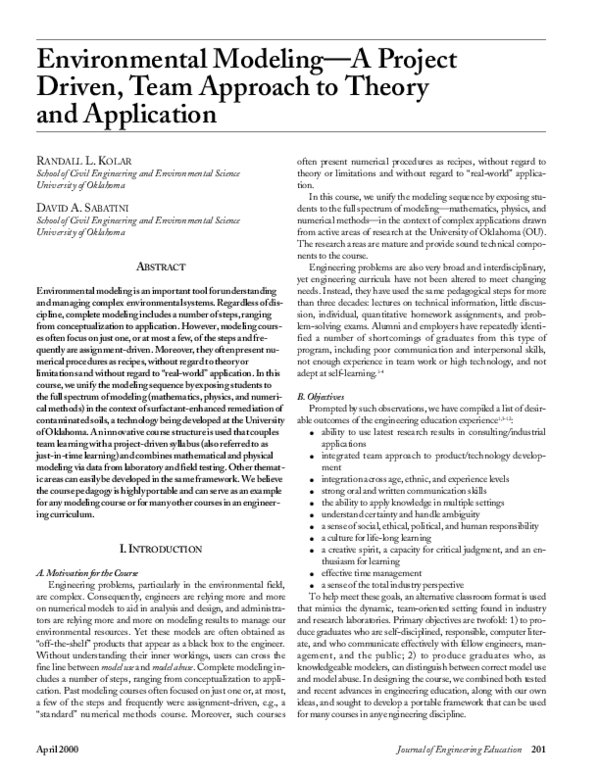 (PDF) Environmental Modeling-A Project Driven, Team Approach to Theory ...