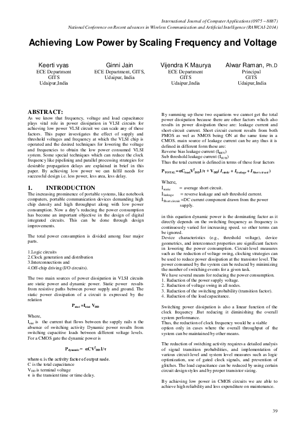 (PDF) Achieving Low Power by Scaling Frequency and Voltage