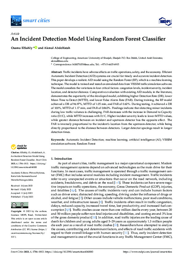 (PDF) An Incident Detection Model Using Random Forest Classifier