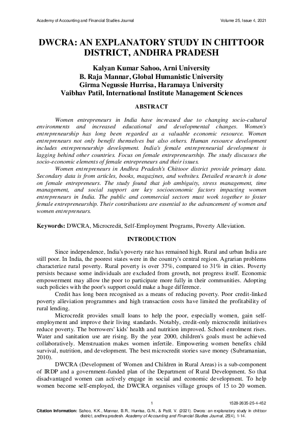 (PDF) DWCRA: An Explanatory Study in Chittoor District, Andhra Pradesh